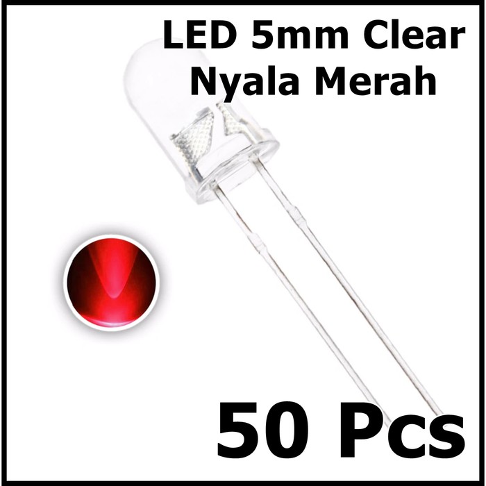MERAH Per Pack 50pcs 5mm Clear Super Bright LEDs Red Flame 5 mm ...