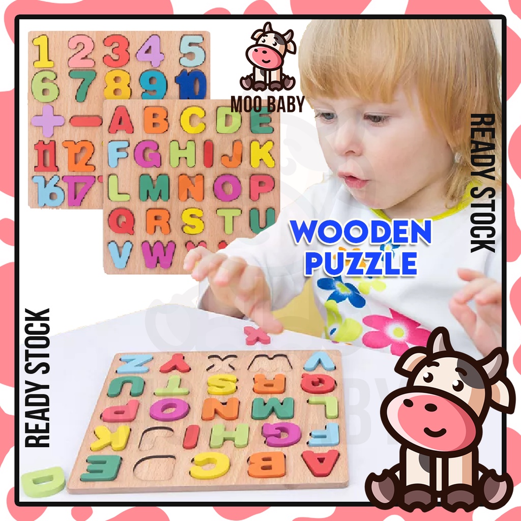 Moo Baby Puzzle ABC Puzzle 123 Number Puzzle Kayu Baby Toy Educational ...
