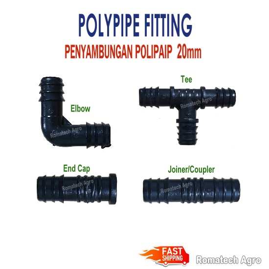 20mm 10pcs/pack Polypipe LDPE Connector Irrigation Fertigasi (Elbow, Tee, Joiner, End Cap ...