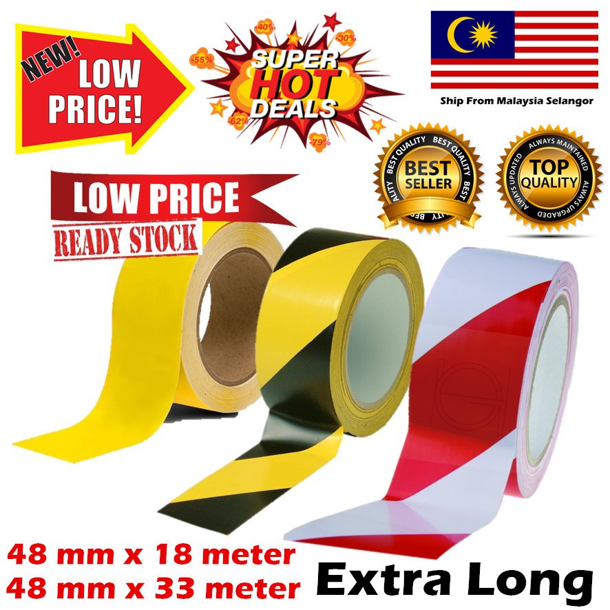 🇲🇾 🔥Ready Stock🔥 48mm x 33meter PVC Vinyl Durable Floor Marking Social Distance Safety Caution ...