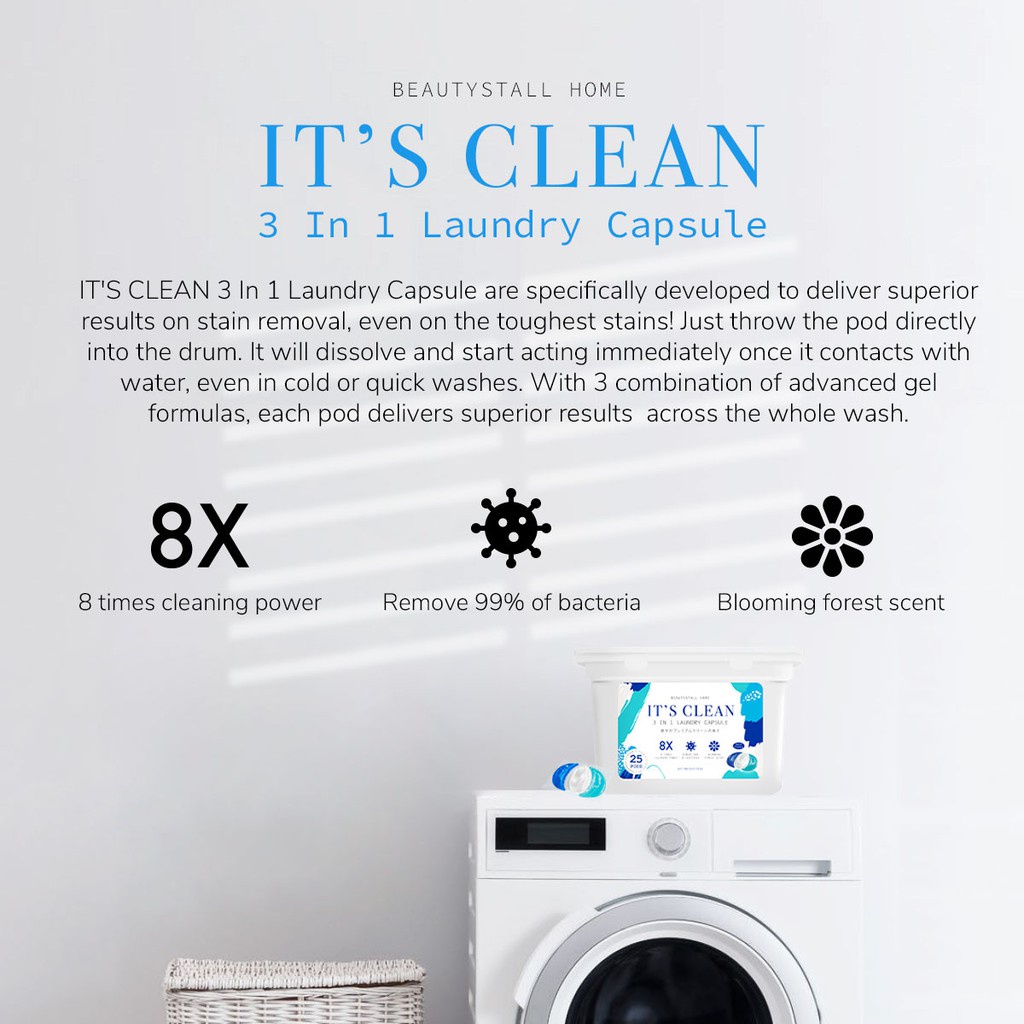 IT'S CLEAN 3 In 1 Laundry Capsule 25pods/1box (its clean) | Shopee Malaysia