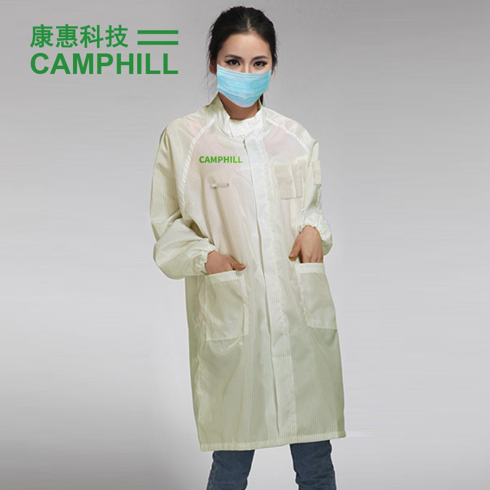ESD Smock Without Headcover Cleanroom Round Neck Stripe Zip Type ...