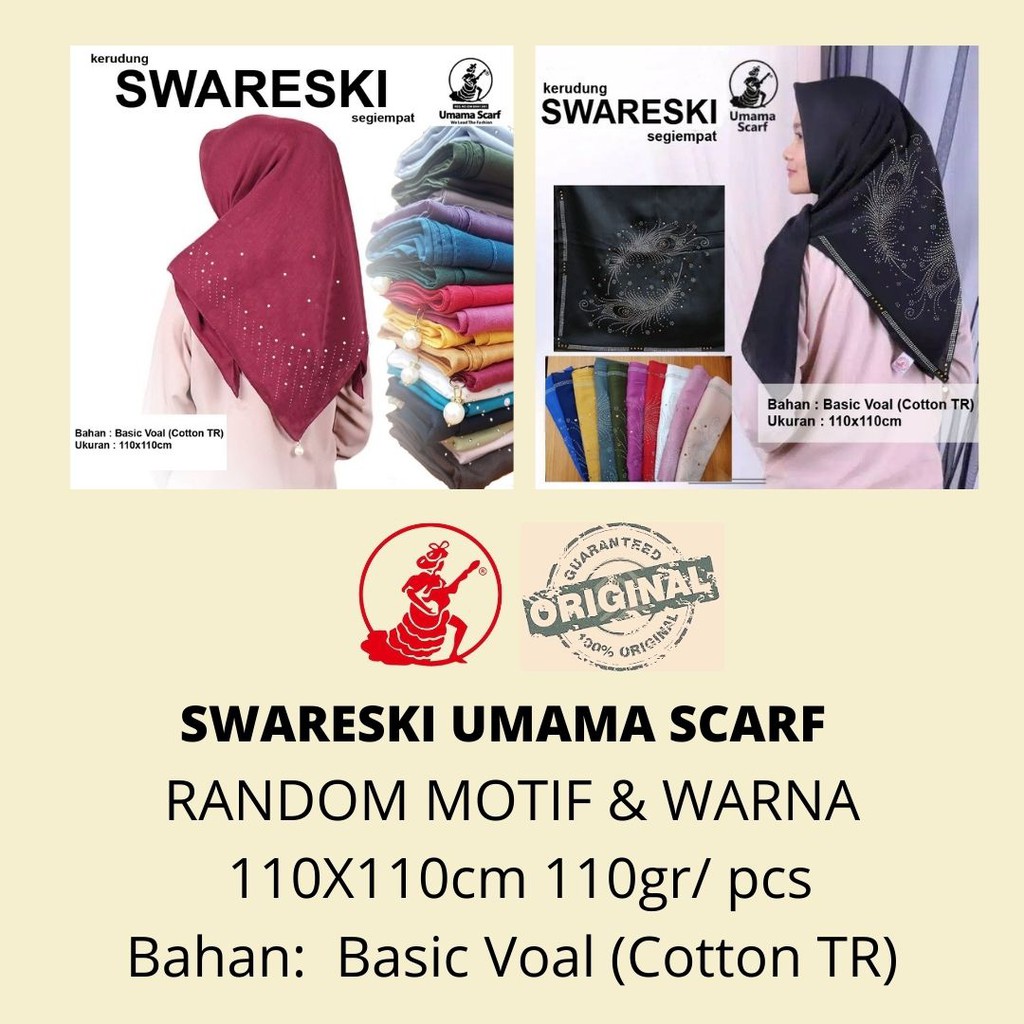 Original SWARESKI rectangular hijab by Umama Scarf RANDOM COLOR pearl ...