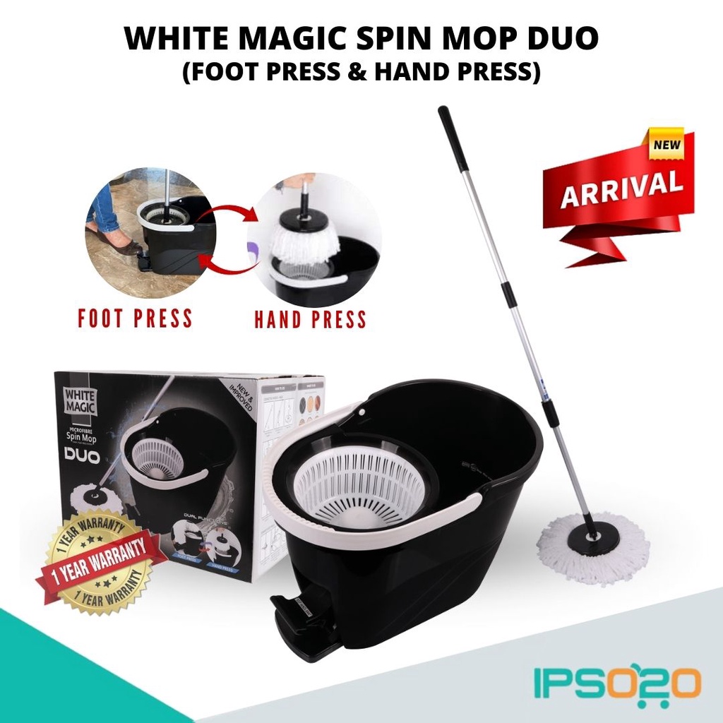 [New Model] White Magic Spin Mop DUO (Dual Function) Foot Press + Hand ...