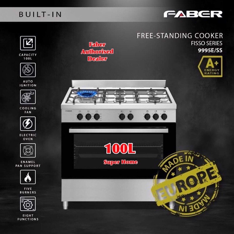 Faber Free Standing Cooker FISSO 9995E/SS 5 burner Full Electric Oven ...