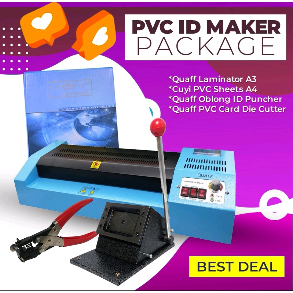 PVC ID Maker Package (Laminator + PVC Sheets + Oblong Puncher + PVC Die ...