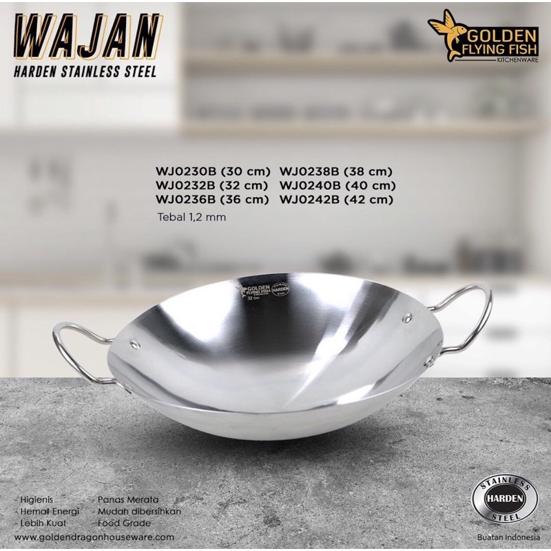 Golden Flying Fish - Wok Pan Non-Stick Stainless Harden Frying Pan 32cm ...