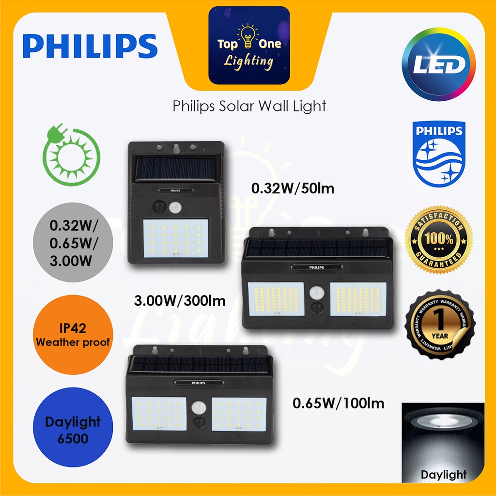Philips Essential SmartBright Solar Wall Light 6500K (Inbuilt Solar ...