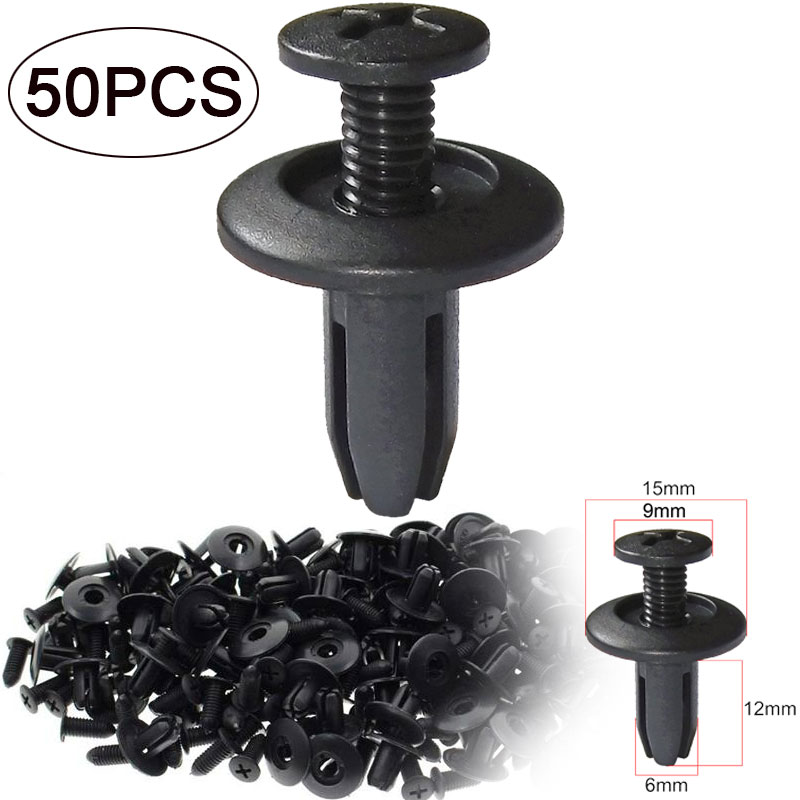 50pcs Car Clip Rivet 6mm Hole Plastic Rivets Fastener Push Clip Black ...