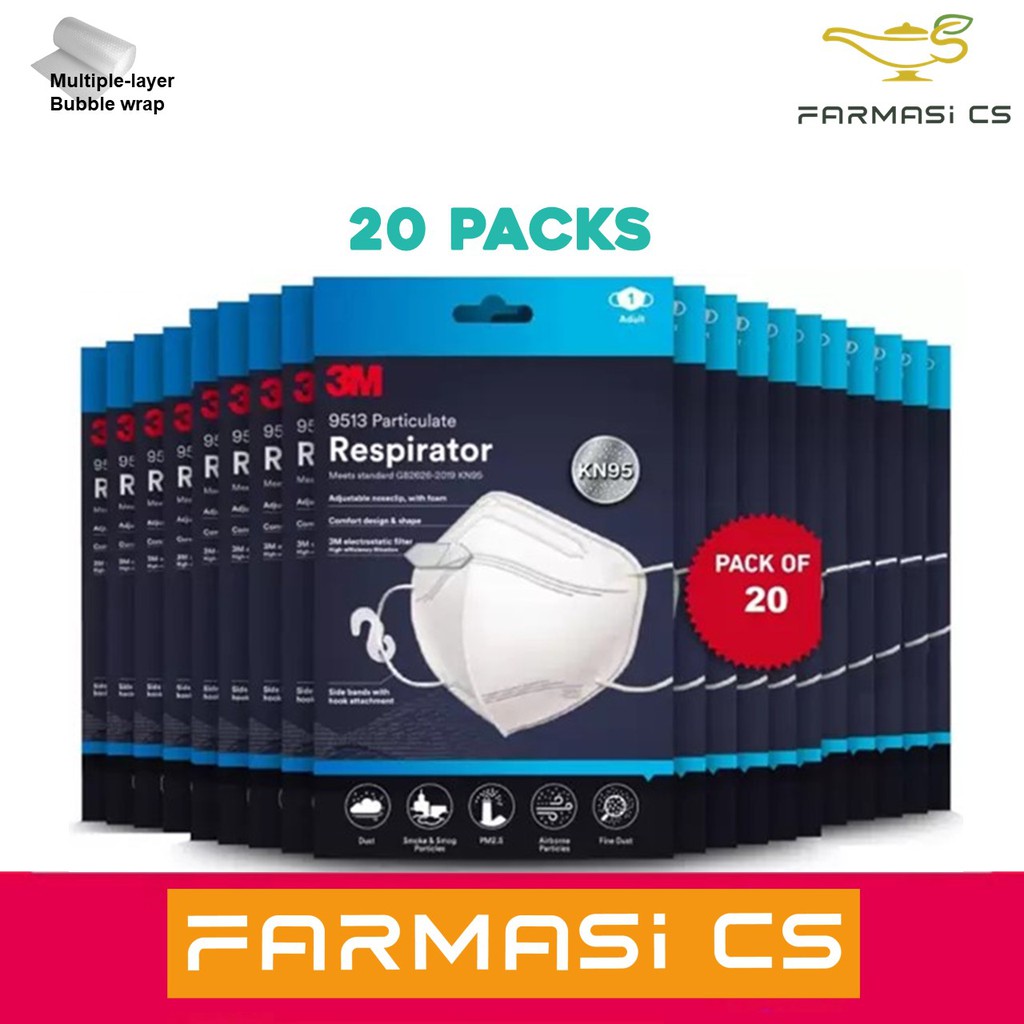 3M 9513 Particulate Respirator KN95 20 Pieces (WHITE) [ PM 2.5 ...