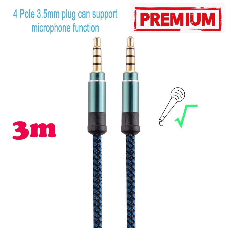 3.5mm Aux Cable 3 / 4 Pole TRRS 4-Conductor Auxiliary Male to Male ...