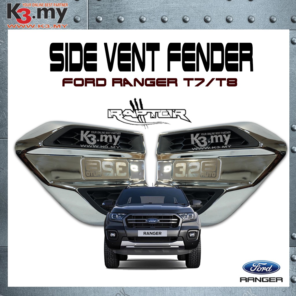 Ford Ranger T7 T8 3.2 ABS Chrome Side Vent Fender (2pcs/set) | Shopee ...