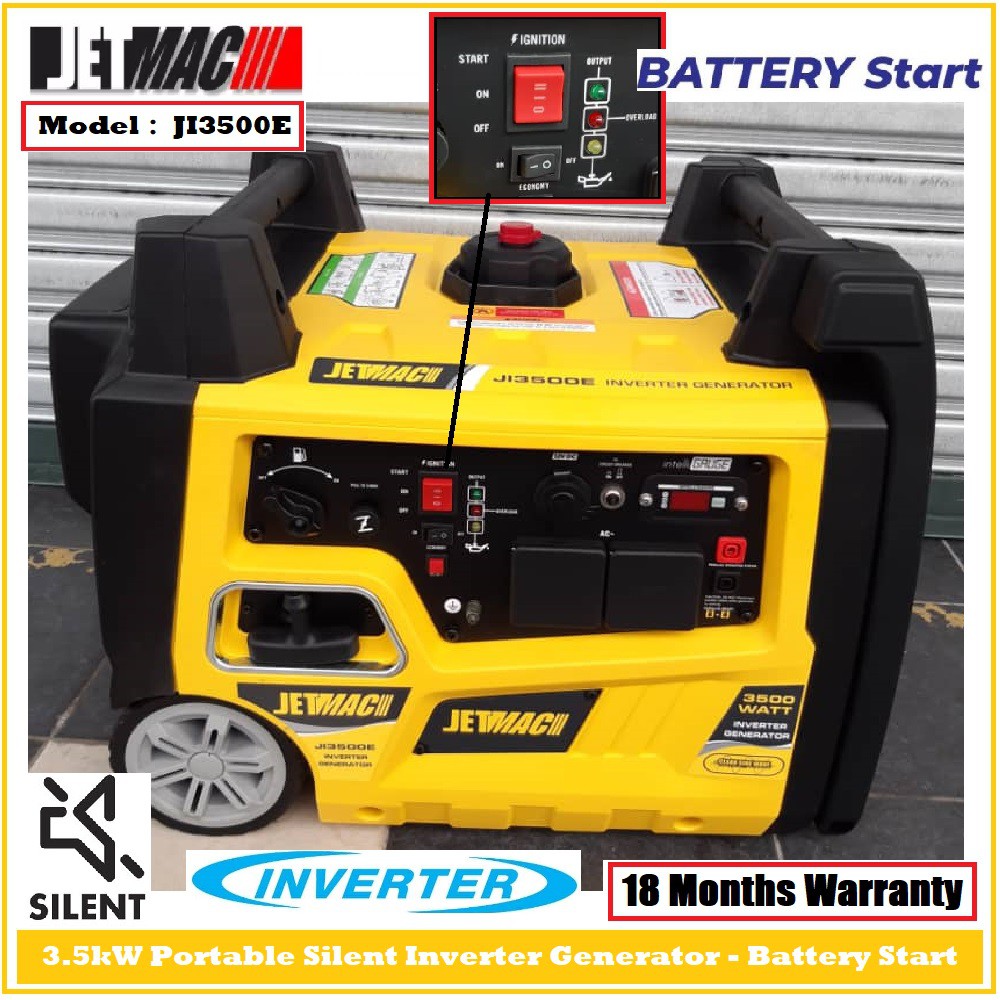 Jetmac/Robintec/EUROX 3.5kW (3500Watt) Silent Inverter Generator JI3500E - Electric Start - 18 ...