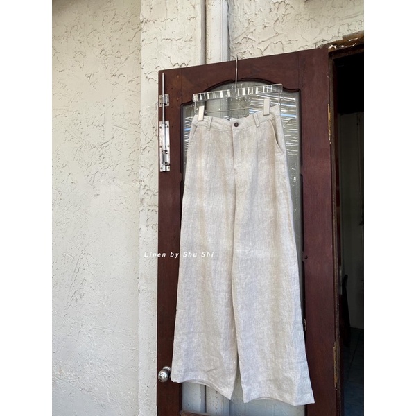 SHU SHI - High Quality Salt and Pepper Wood Buttoned Linen Pants (original photo) | Shopee Malaysia