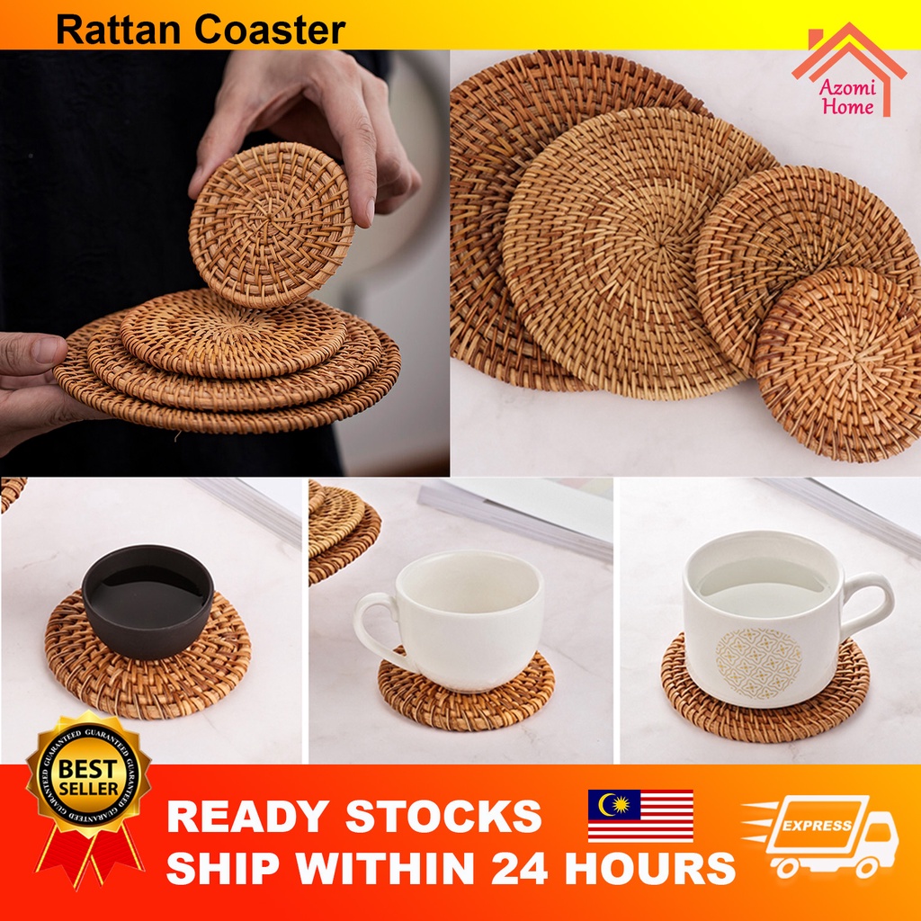 Rattan Cup Coaster Plate Placemats Round Insulation Handmade Kitchen ...