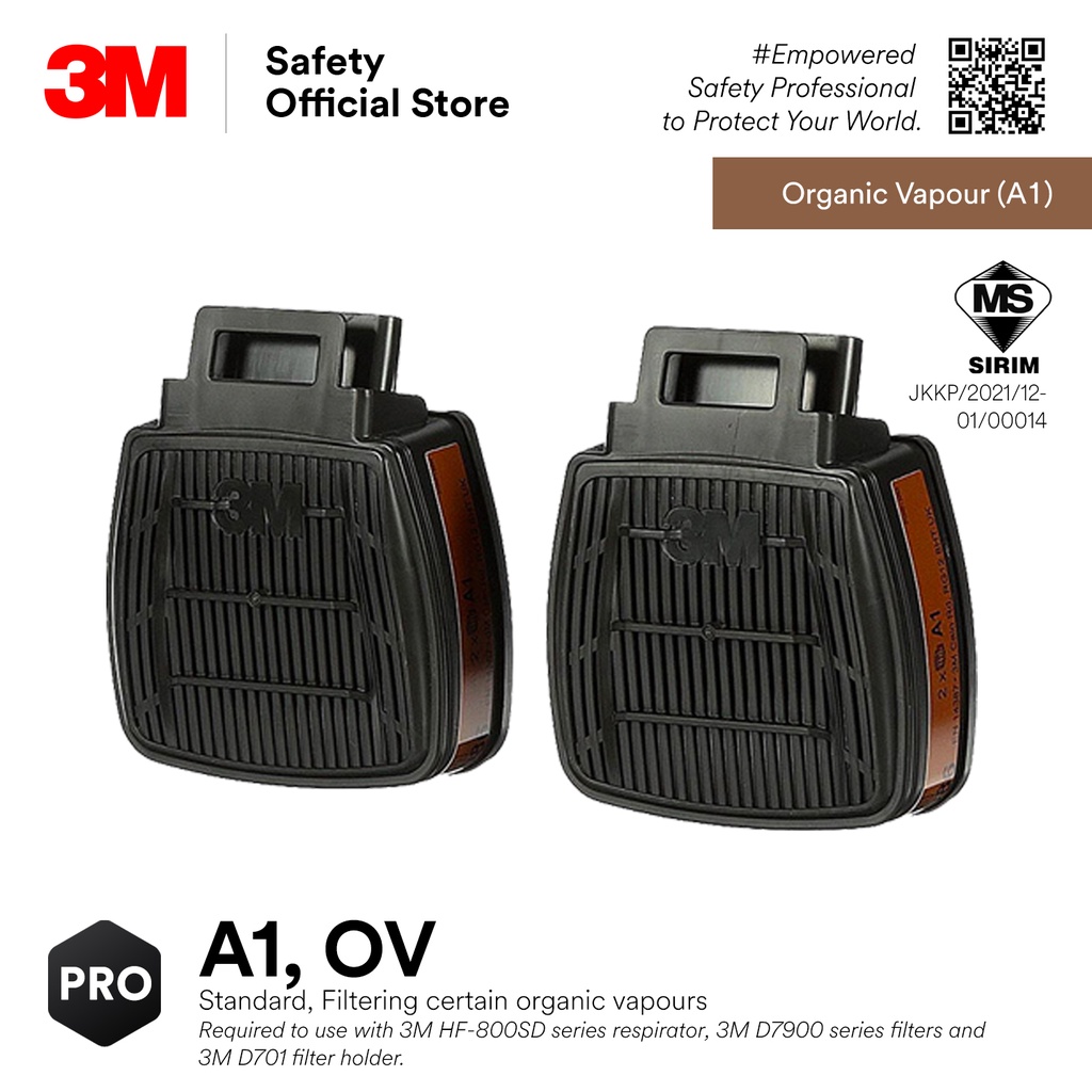 3M™ D8051 Secure Click Organic Vapor A1 Filters/ Cartridge for HF-800SD ...