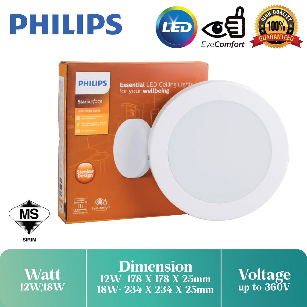 PHILIPS 12W/18W LED STAR SURFACE ROUND CEILING LIGHT | Shopee Malaysia