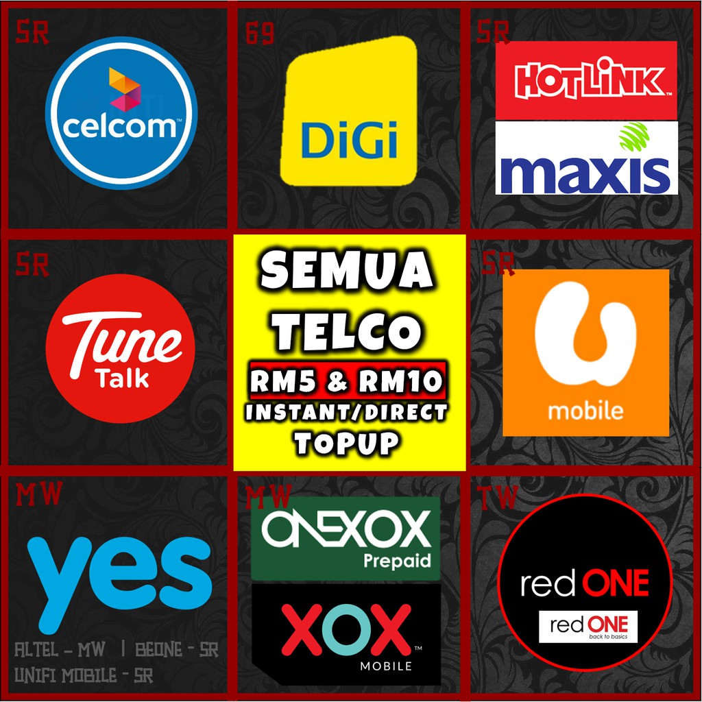 🔝 RM5 RM10 Topup Reload Telco Celcom Digi Umobile Maxis Tunetalk Yes Onexox Xox Redone Beone ...
