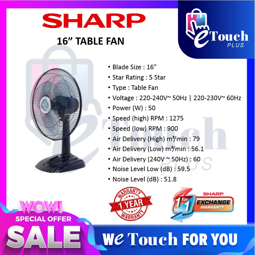Sharp (16'') Table Fan - Dark Grey PJT169 / PJT169GY Kipas Meja ...