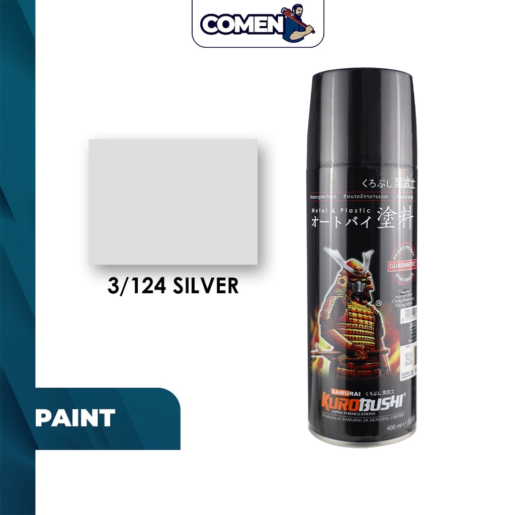 SAMURAI Aerosol Spray Paint 3/124 Silver 400ML Motorcyle Metal Plastic ...
