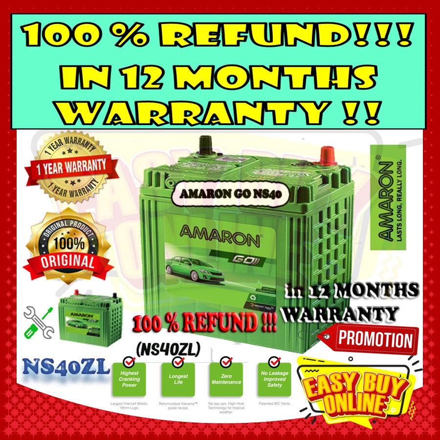 AMARON GO NS40 | NS40ZL- 35AH - Car Battery - PERODUA Myvi Axia Alza ...