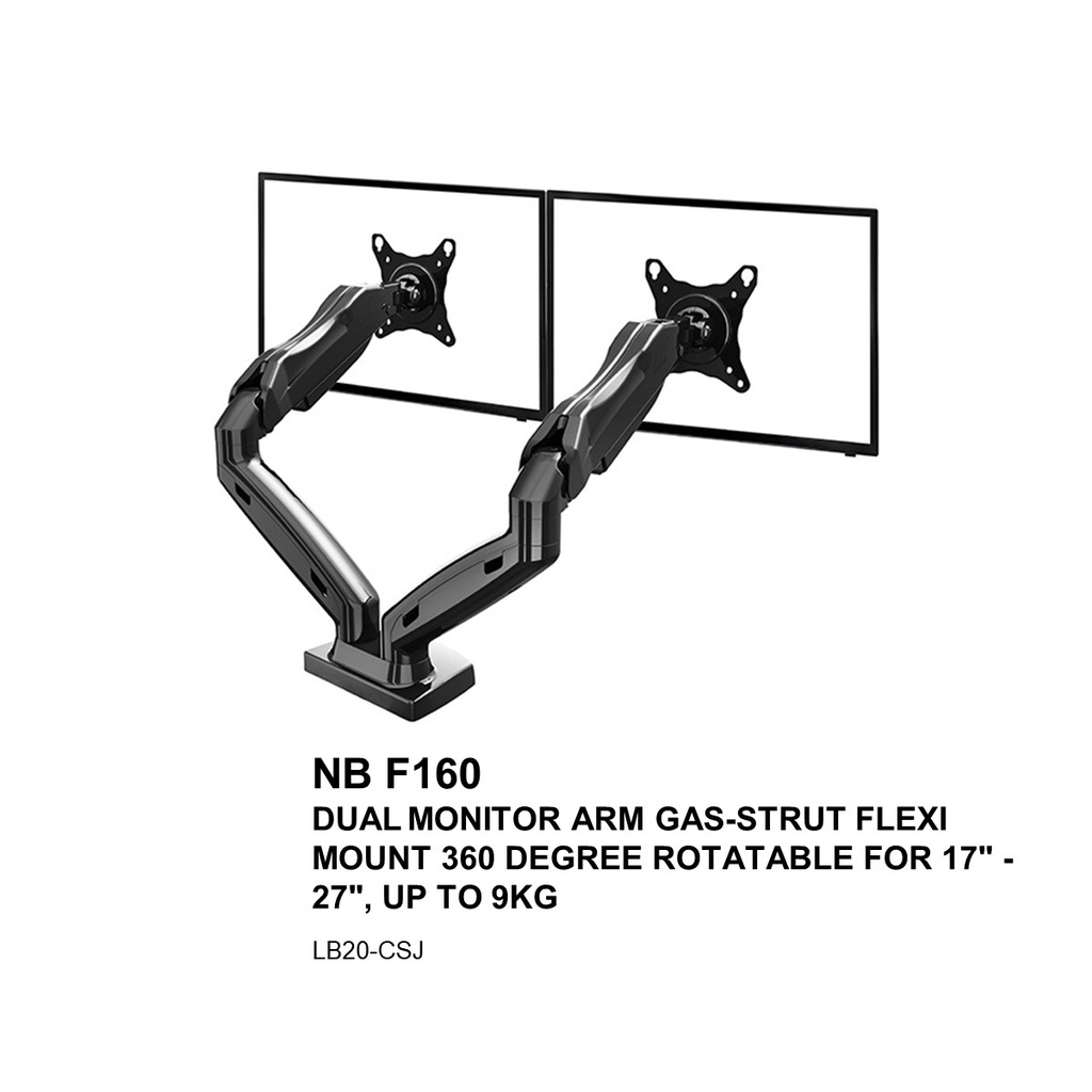 NB NORTH BAYOU F160 DUAL MONITOR ARM GAS-STRUT FLEXI MOUNT 360 DEGREE ...