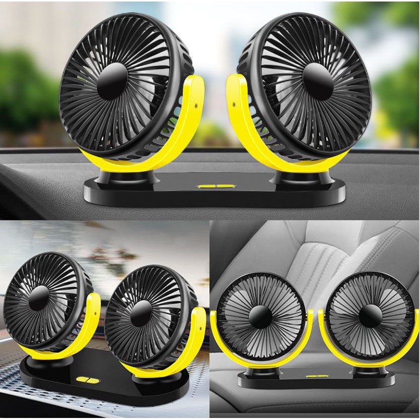 ATSSB Car Fan Truck Fan Air Conditioning 3 Speed USB Fan Dual Head 360 ...