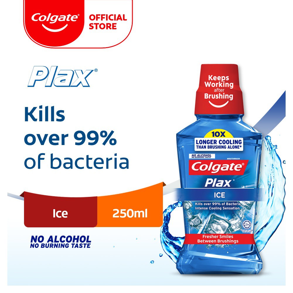 Colgate Plax Ice Mouthwash Eliminates 99.9% Bacteria (250ml) | Shopee ...