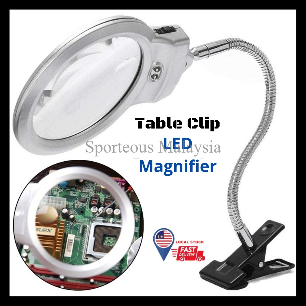 🇲🇾 READY STOCK Table Clip Magnifier with LED Light Kanta Pembesar Desk ...