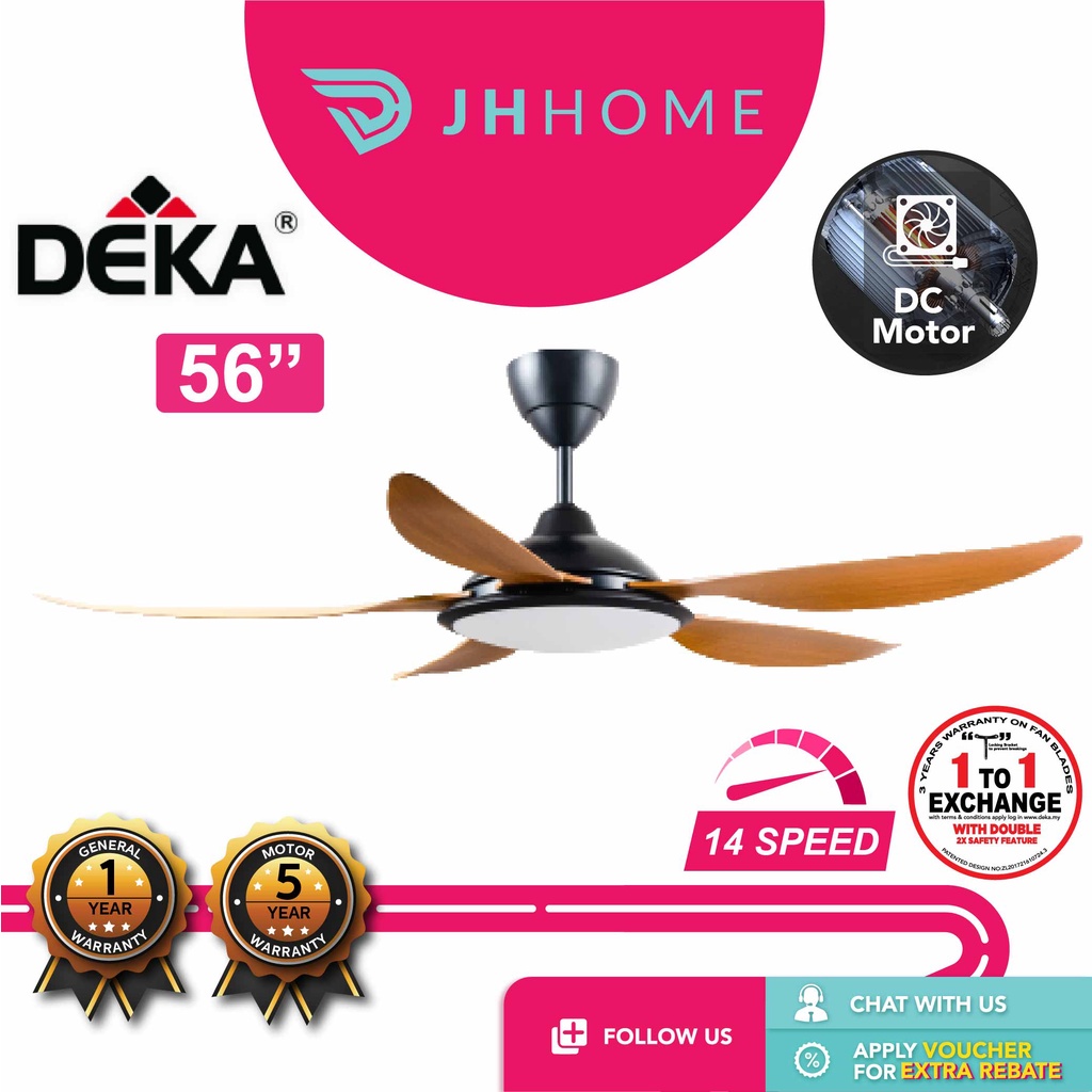 Deka 5 Blades LED Light Ceiling Fan Dc Motor 14 Speeds LOTUS 5 WN 4 ...