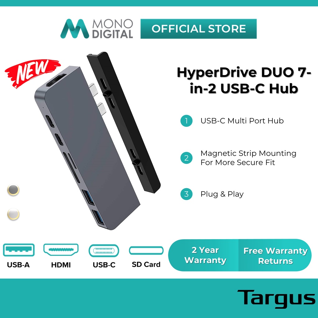 Targus HyperDrive DUO 7-in-2 USB-C Hub Adapter 4K HDMI, USB 3.0, SD ...