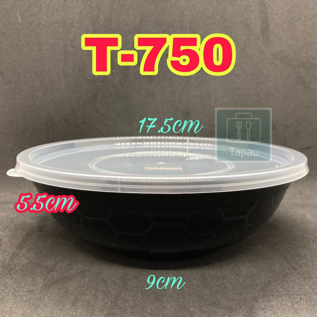TAPAU- ( 50sets±) T-750 750ml BLACK PP Bowl with Lid Shape Round ...