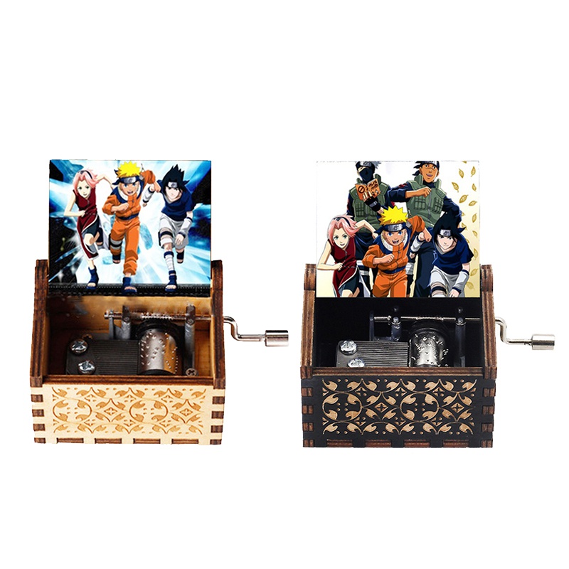 Anime Naruto Hand crank music box wooden Retro carve theme music box ...