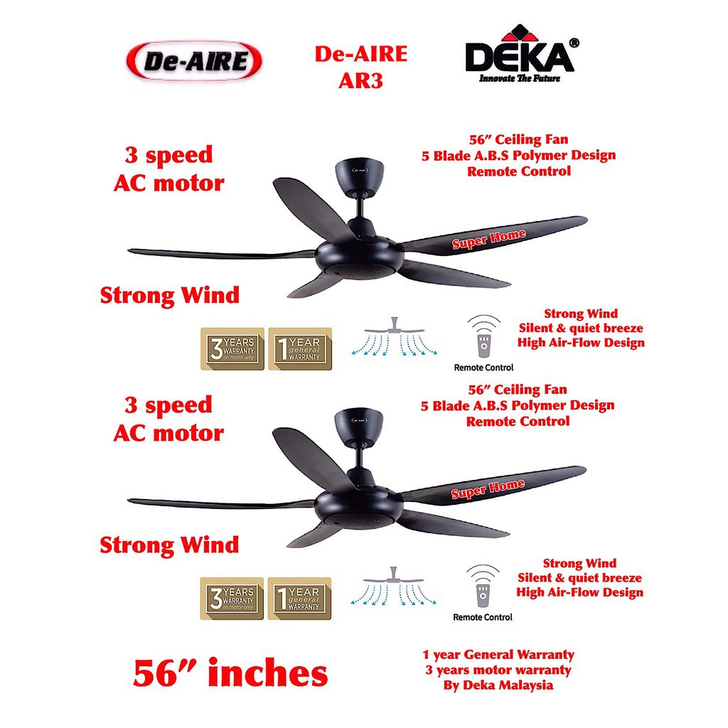 Spot Deka Kronos F5P / DE-AIRE AR3 56 inches Ceiling Fan With Remote ...