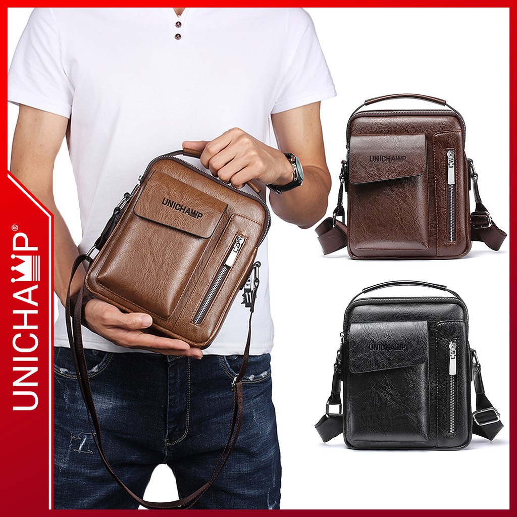 Unichamp Sling Bag Men Beg Silang Lelaki Beg Sandang Lelaki Leather ...