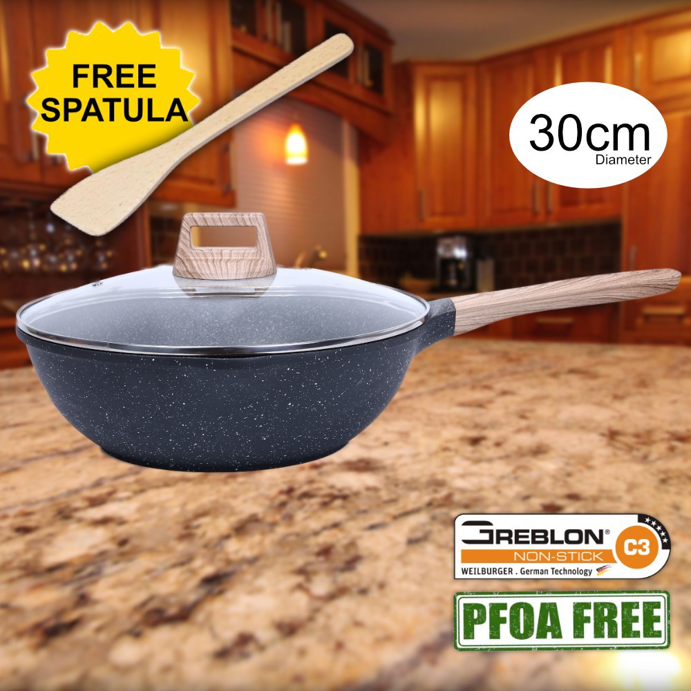 Non Stick PFOA Free Granite Stirfry Wok (30cm) | Shopee Malaysia