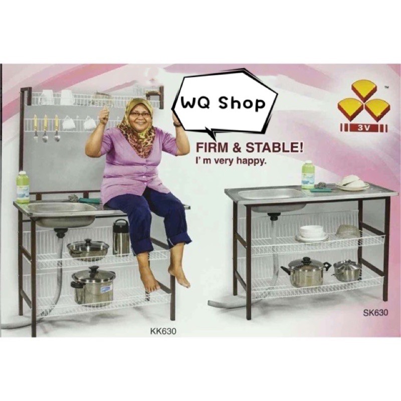 3V Stainless Steel Single Bowl Drainer/ 2 Tingkat Stainless Steel ...