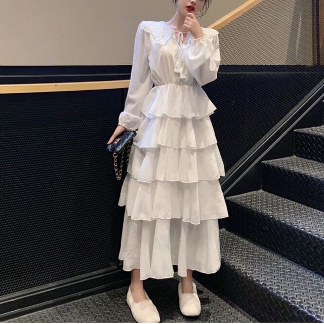 Multi-layered lady's ulzzang maxi dress (with real photos and self-shot ...