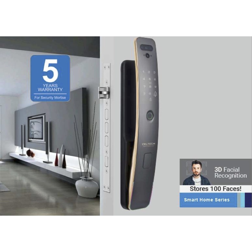 [ORIGINAL] Celtech D9 Face Recognition Video Digital Smart Door Lock With Fingerprint and Door ...