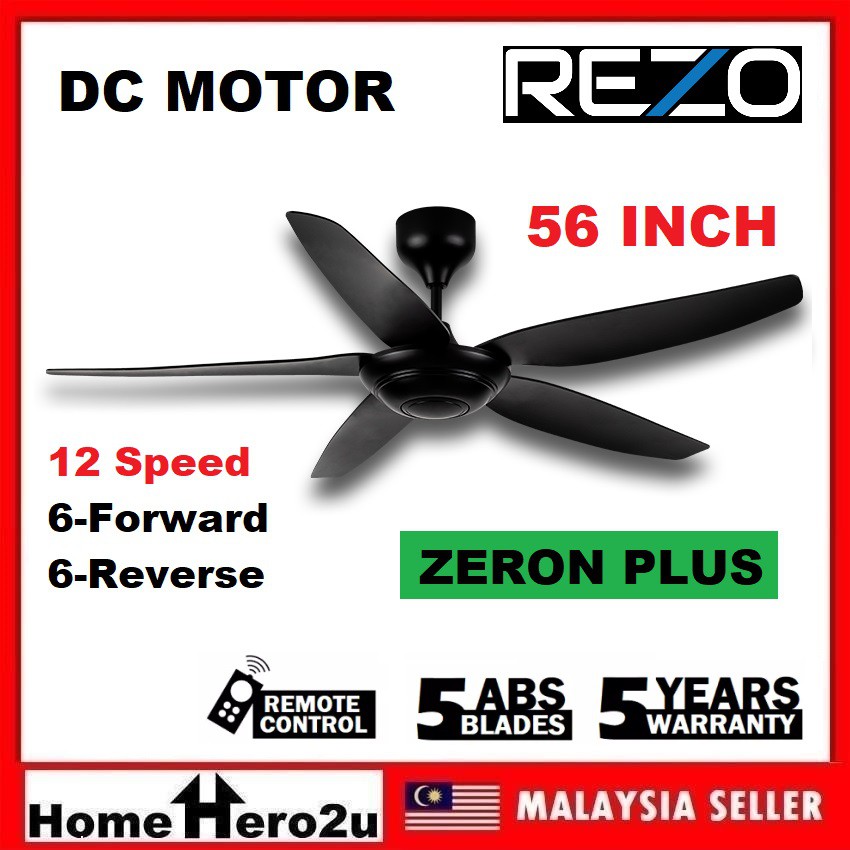 Rezo 56 inch ZERON PLUS 56/5B Remote Control Ceiling Fan 5 ABS Blades 12 SPEED with Reverse ...