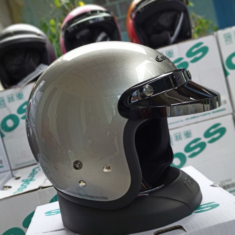 Original RETRO CARGLOSS RETRO SILVER MET HELMET RETRO CARGLOSS SILVER ...