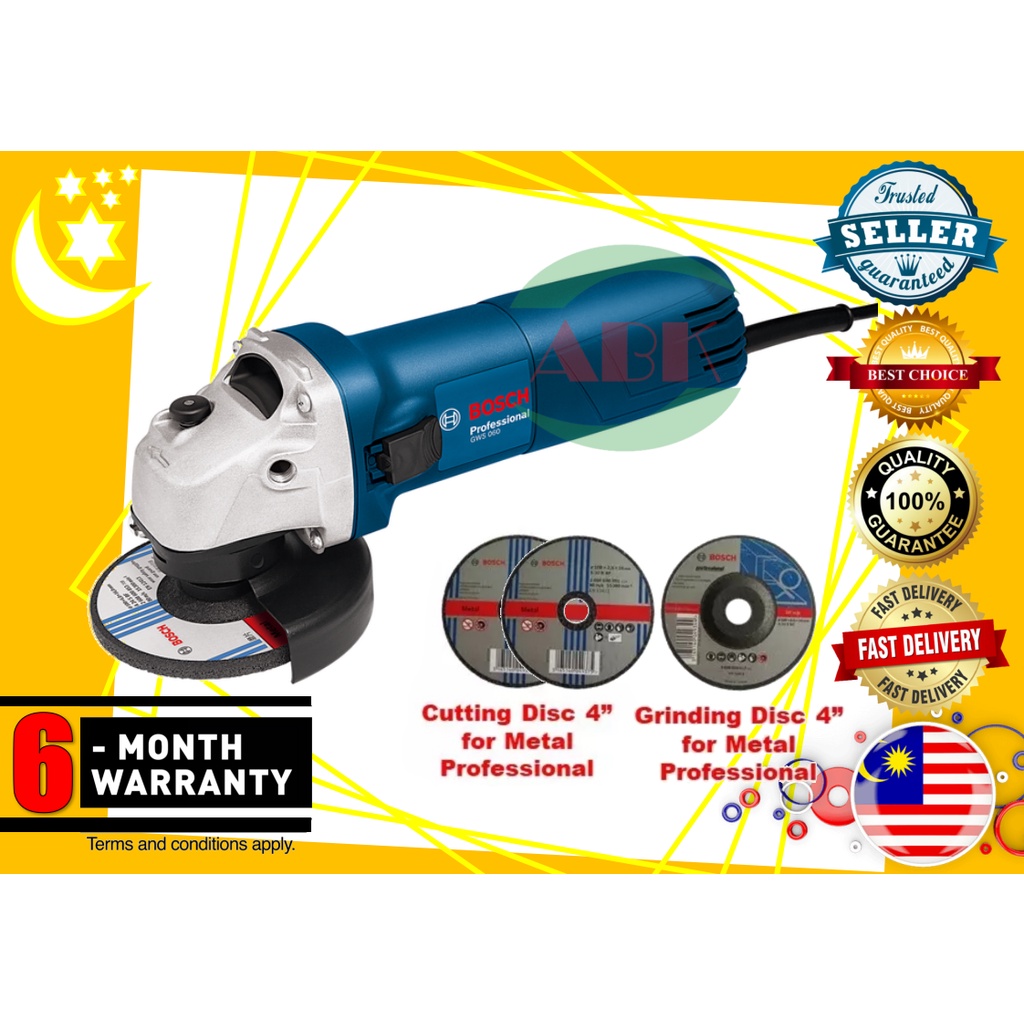 BOSCH GWS060 PROFESSIONAL 4" ANGLE GRINDER MESIN PENCANAI PENGISAR ...