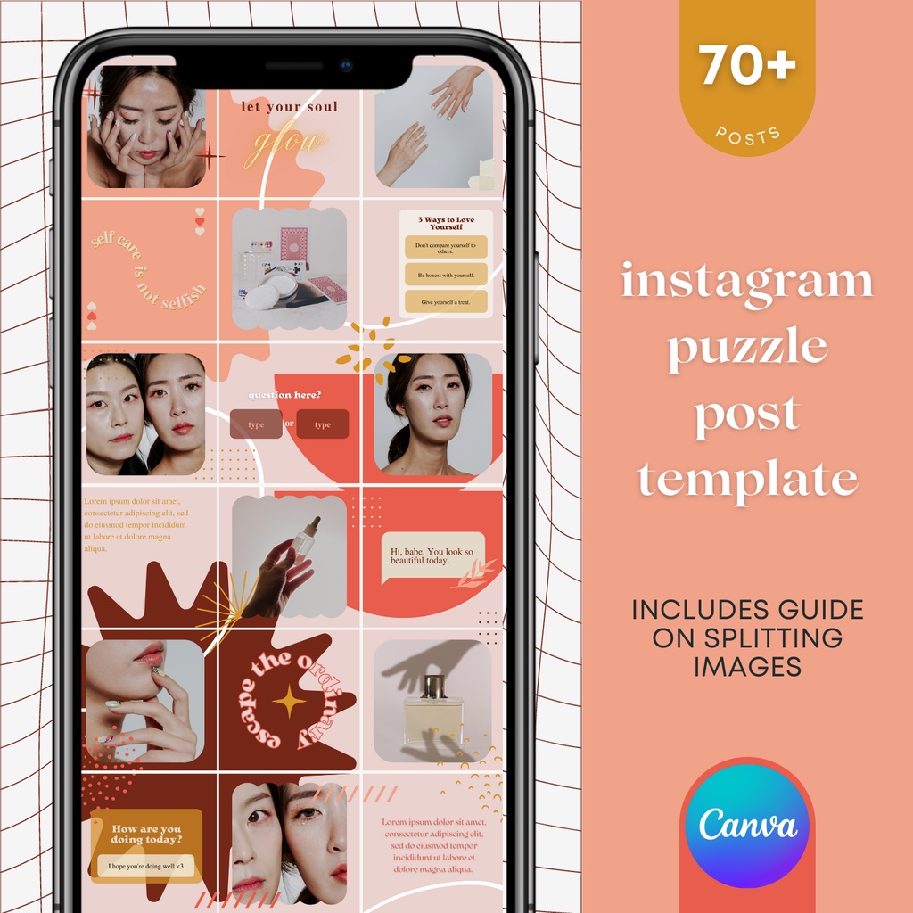 Instagram Puzzle Post Template | 18 posts | Canva | Pink | Instagram ...