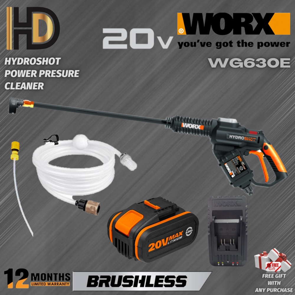 WORX 20V WG630E.5 Cordless Hydroshot Portable High Pressure Cleaner / Brushless Motor / High ...