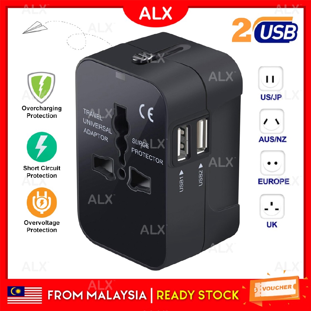 ALX All in 1 International Universal Wall Power Travel Adapter wt 2 USB ...