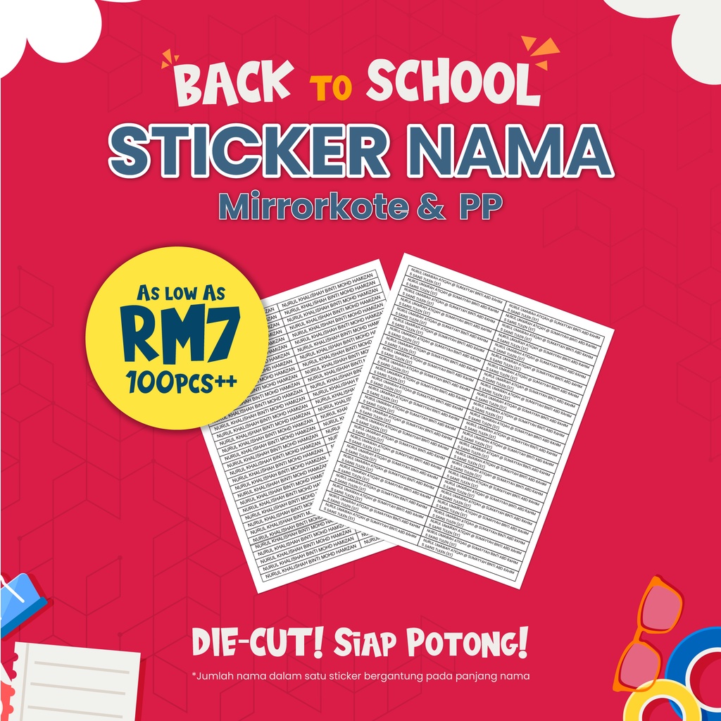 Sticker Nama 100PCS++ | Transparent Sticker | White Sticker ...