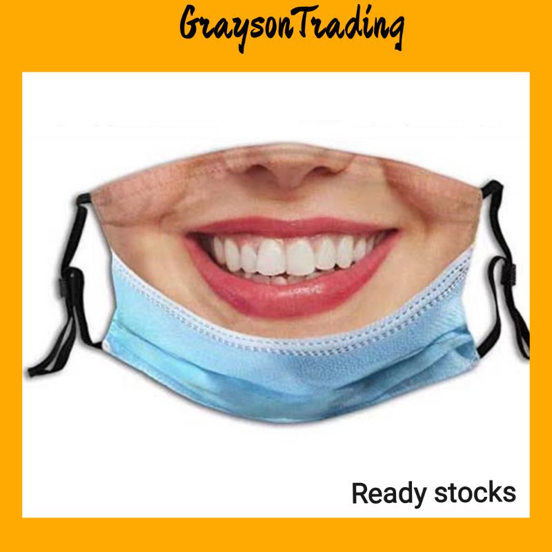 Grayson 3D topeng muka senyuman manis mesra gembira smiling face mask ...