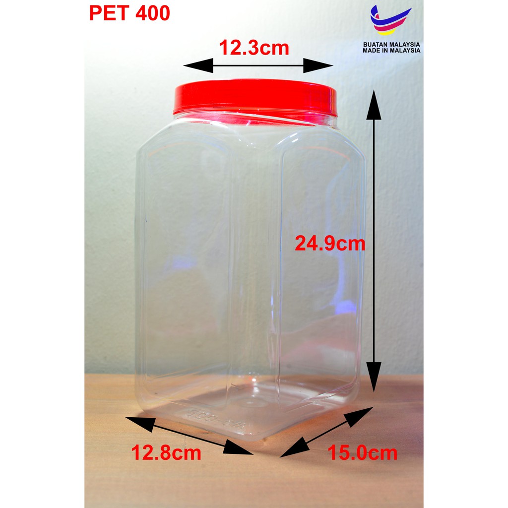 PET400 Plastic Container Red Cap - Balang Kuih Penuntup Merah (15cm[W ...
