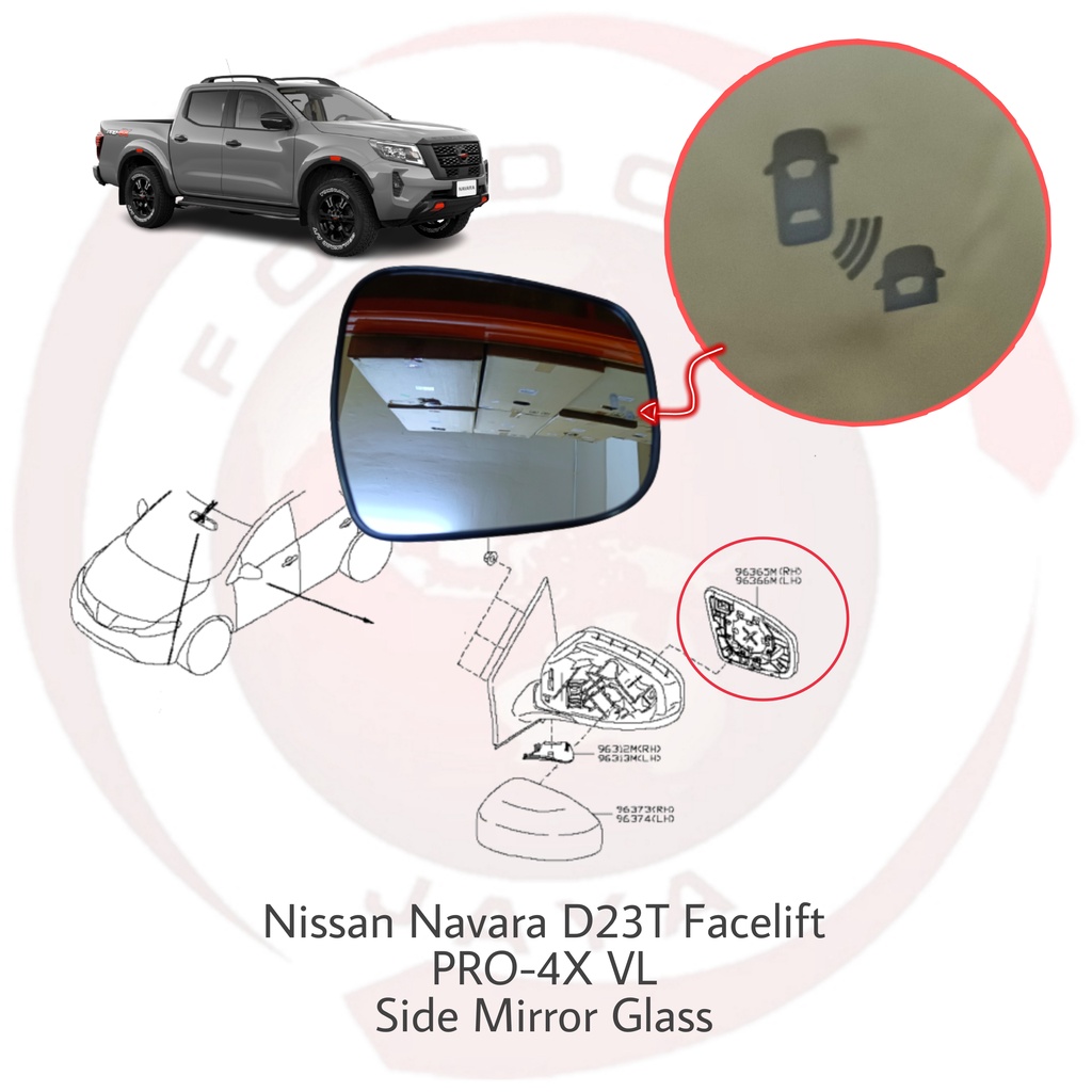 Nissan Navara PRO-4X VL Side Mirror Glass (With Blind Spot Mode) D23T ...