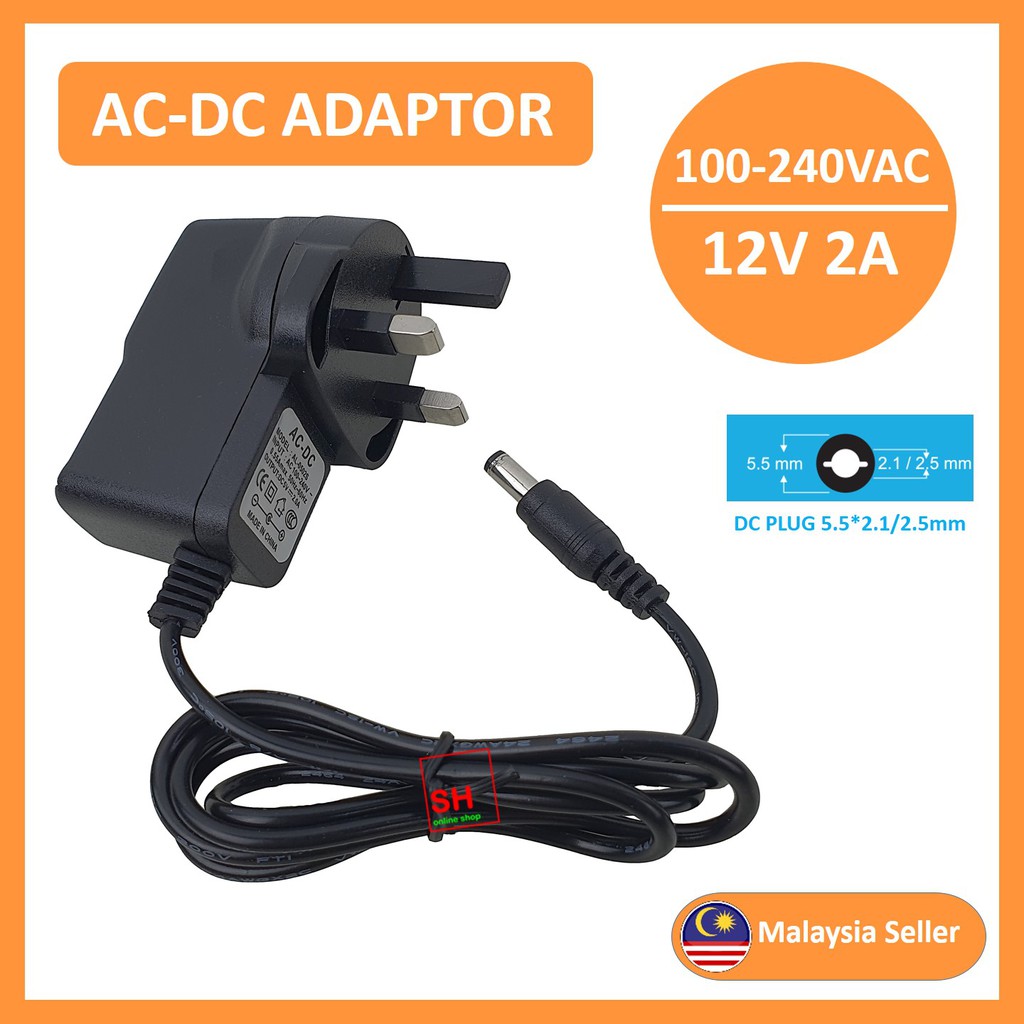 Universal DC 12V 2A Switching Power Supply Adaptor 3 Pin UK Plug DC ...
